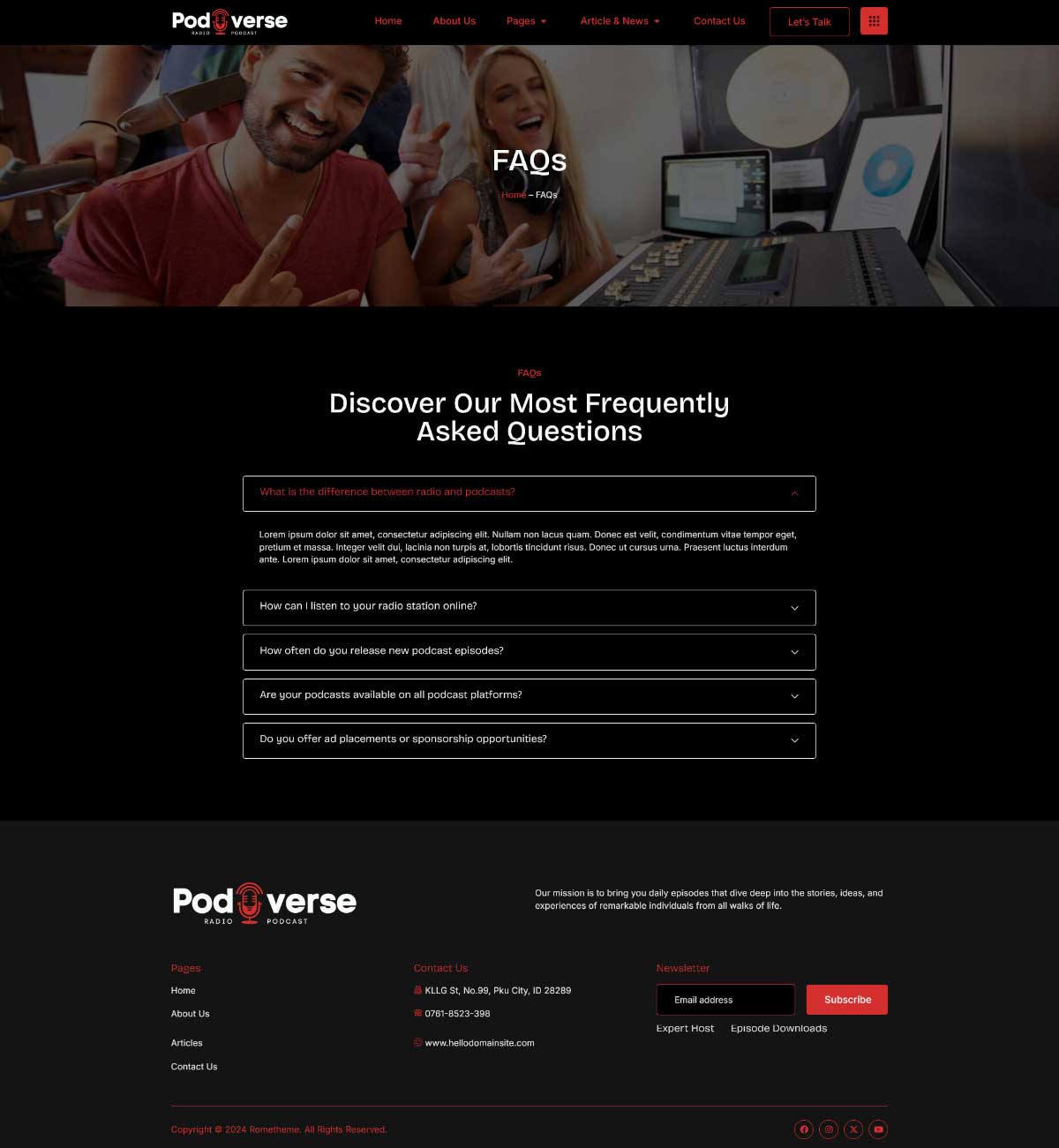 Podverse - Radio Station & Podcaster Elementor Template Kit by Rometheme